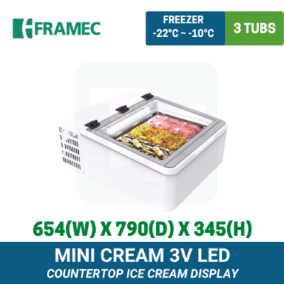 MINI CREAM 3V LED Framec Countertop Ice Cream Display